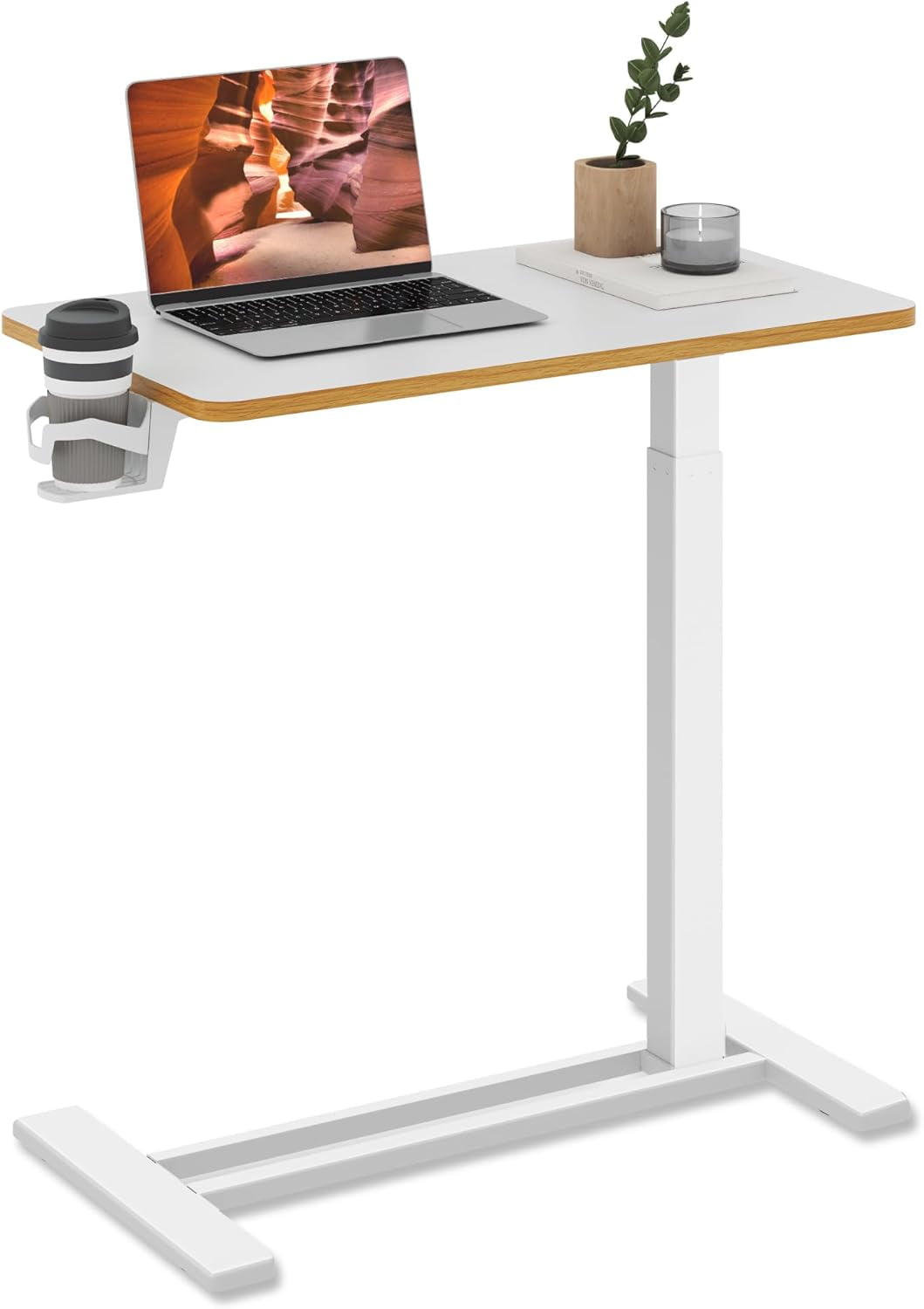 Adjustable Overbed Bedside Medical Table with Wheels，Pneumatic Mobile ...