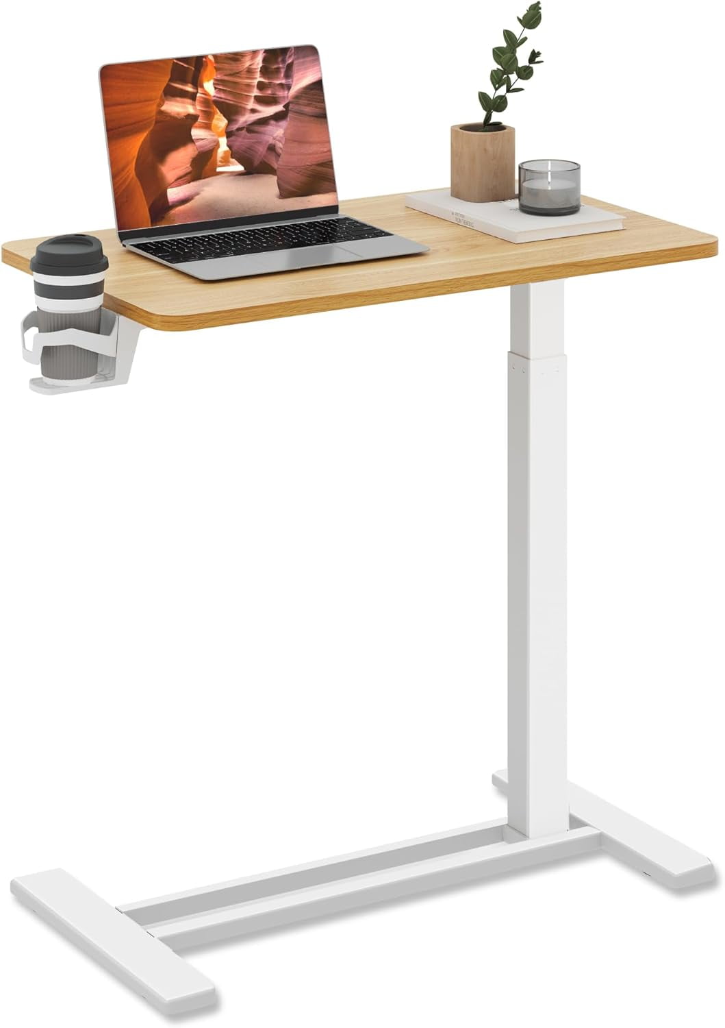 Adjustable Overbed Bedside Medical Table with Wheels，Pneumatic Mobile ...