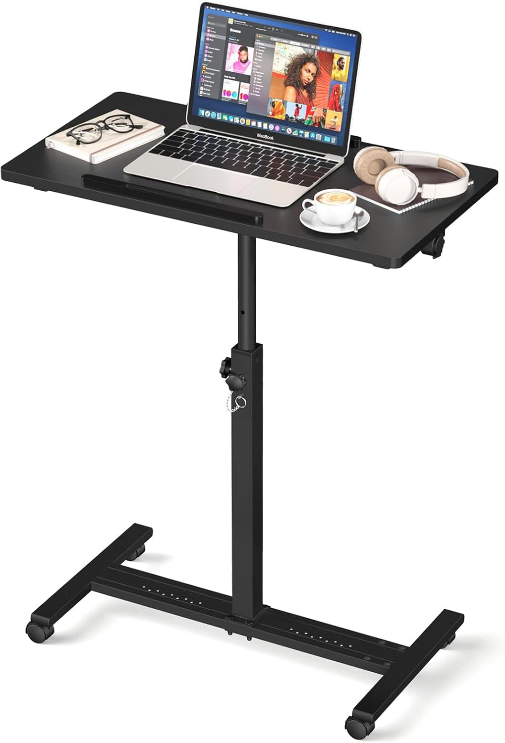 Adjustable Overbed Bedside Table, Hospital Bed Table with Wheels ...