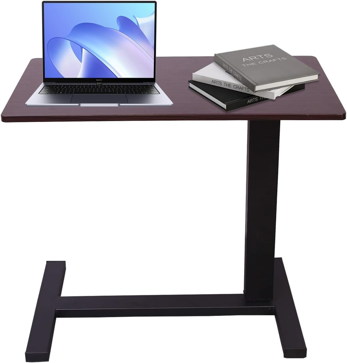 Adjustable Overbed Bedside Table with Swivel Hidden Wheels, Pneumatic ...