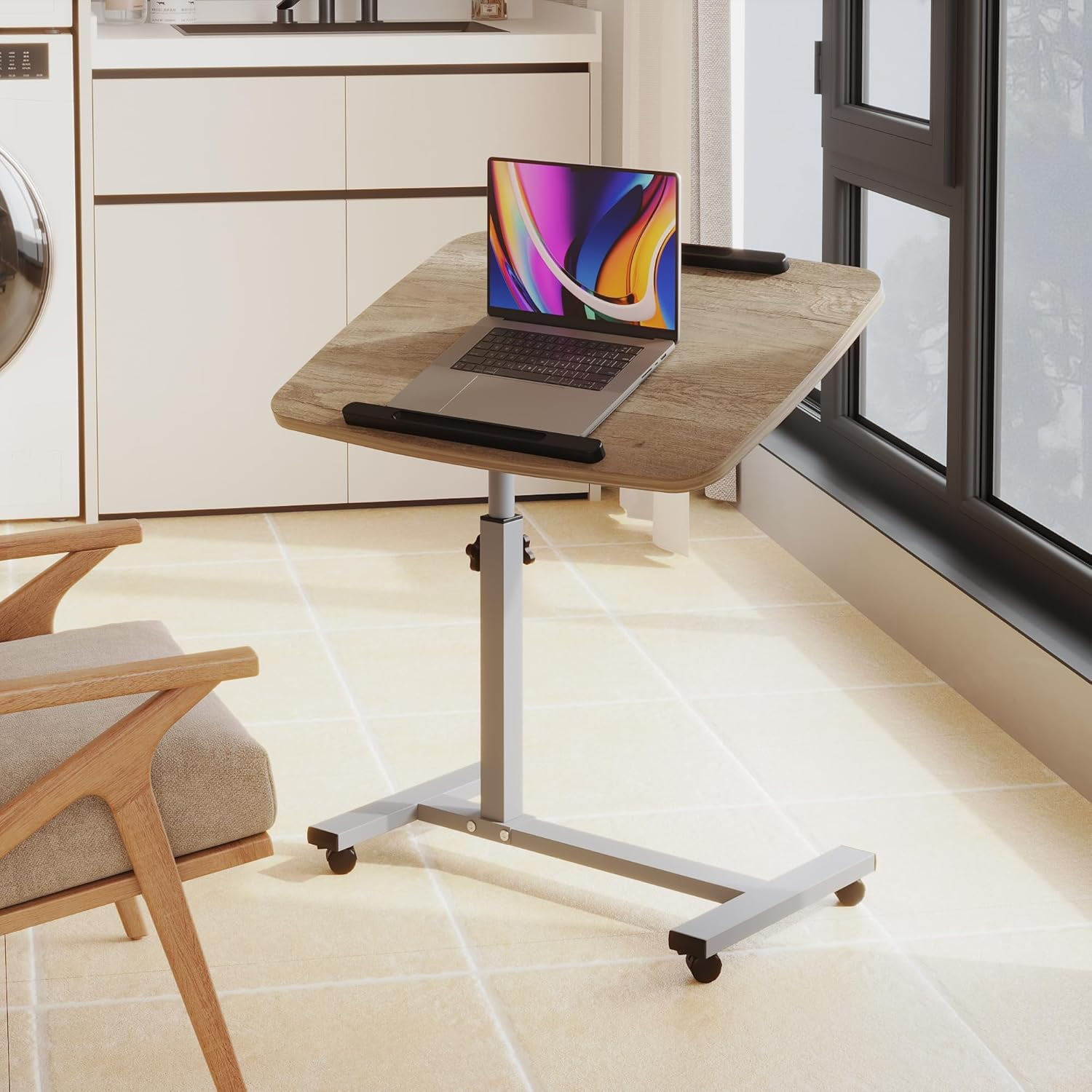 Adjustable Overbed Bedside Table with Wheels Hospital Bed Table Rolling ...