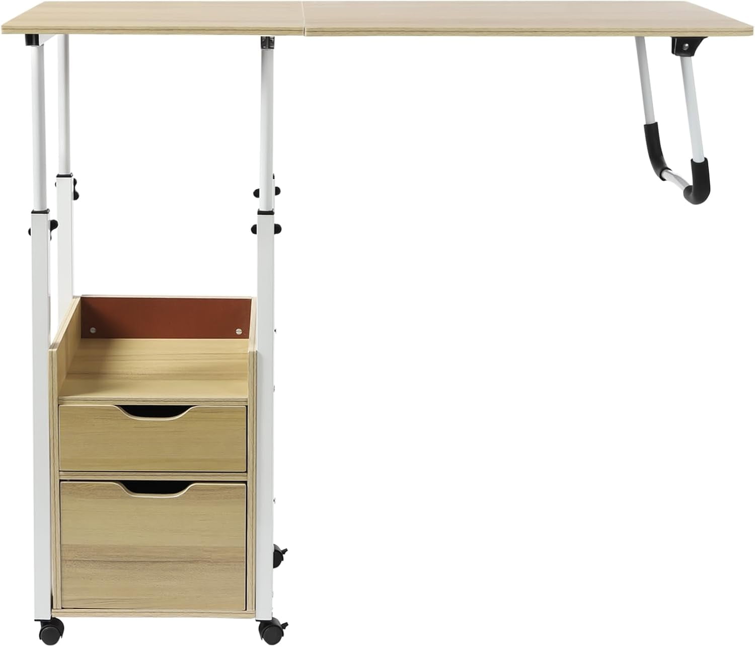 Adjustable Overbed Bedside Table with Wheels, Mobile Standing Desk ...