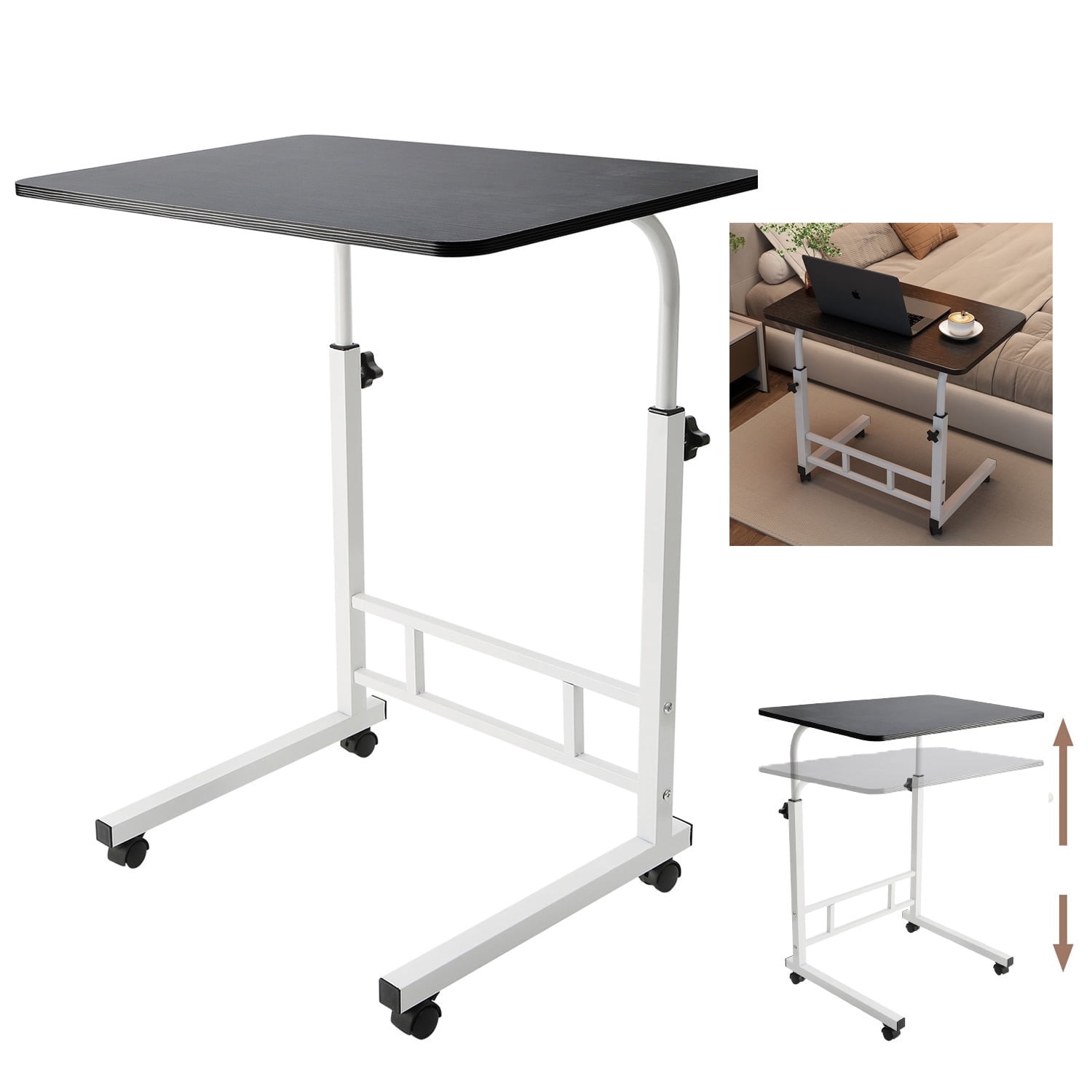 Adjustable Overbed Bedside Table with Wheels, Mobile TV Dinner Serving ...