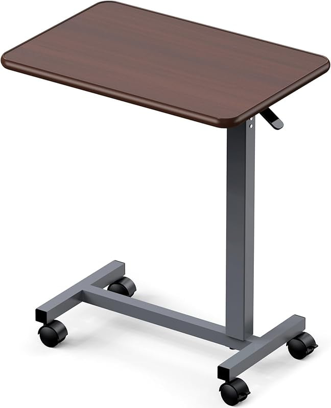Adjustable Overbed Table with Wheels, Bedside Rolling Table, Pneumatic ...