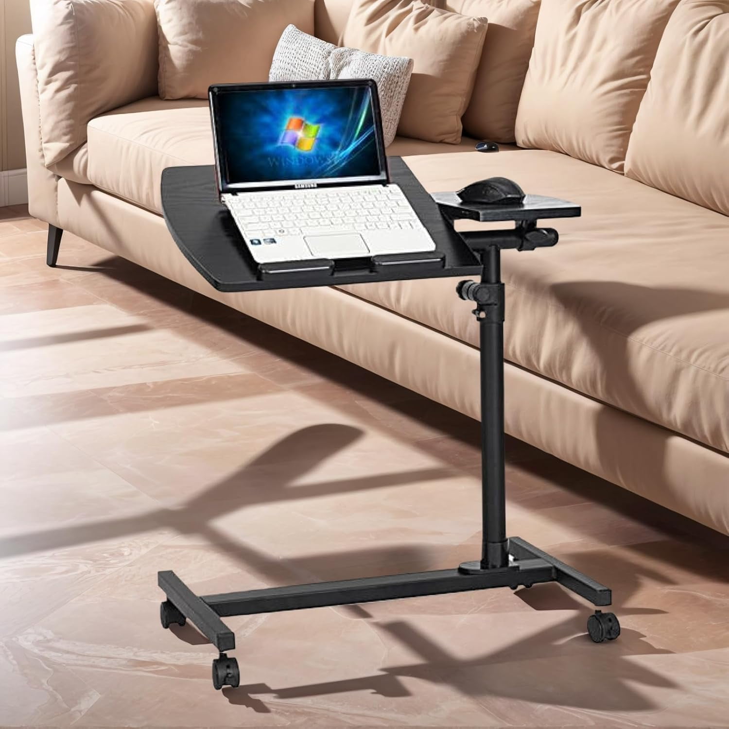 Adjustable Overbed Table with Wheels, Tilting Desktop, 23.2 Inch Mobile ...