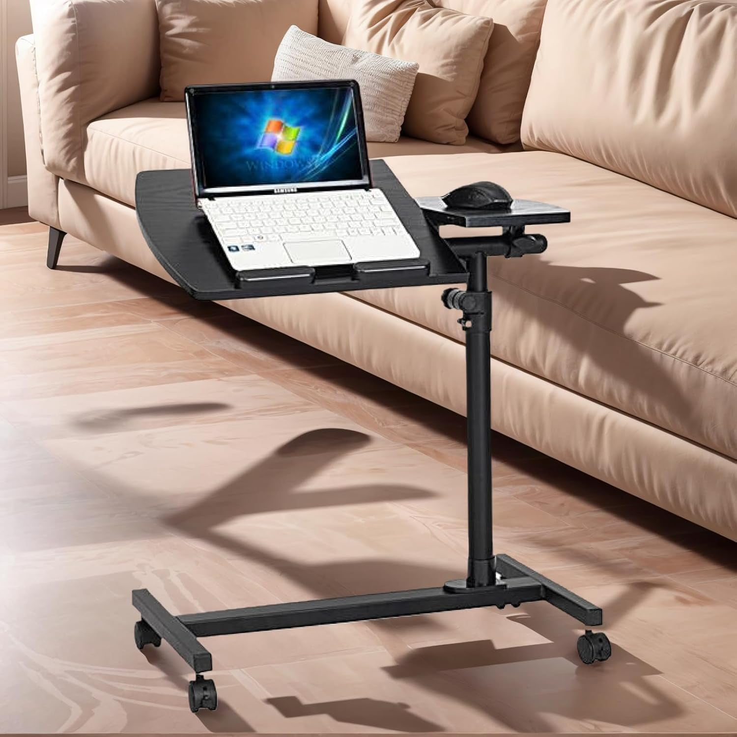 Adjustable Overbed Table with Wheels, Tilting Desktop, 23.2 Inch ...