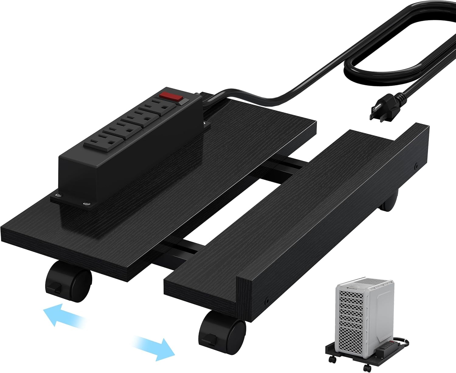 Adjustable PC Tower Stand with Power Strip, Wooden CPU Stand with ...