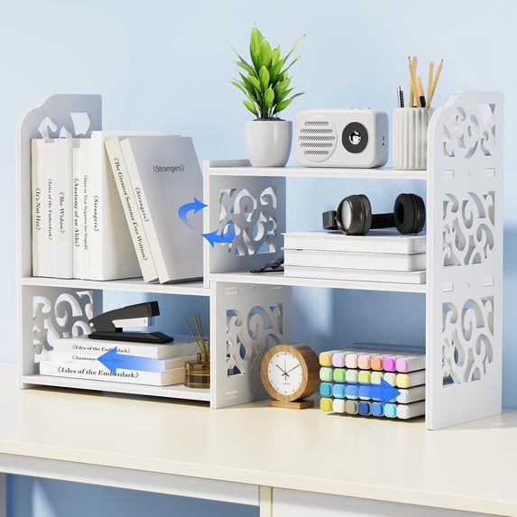 Adjustable PVC Desktop Organizer Storage Rack - Black Desk Shelf for ...