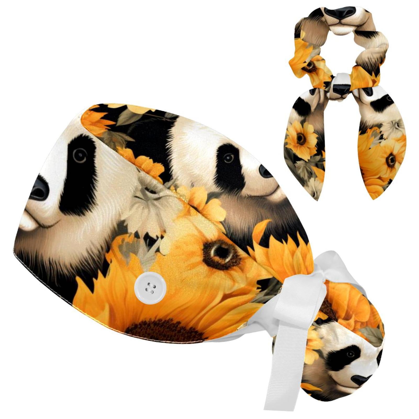 Adjustable Panda Sunflower Scrub Cap, Working Hat Hair Cover with ...