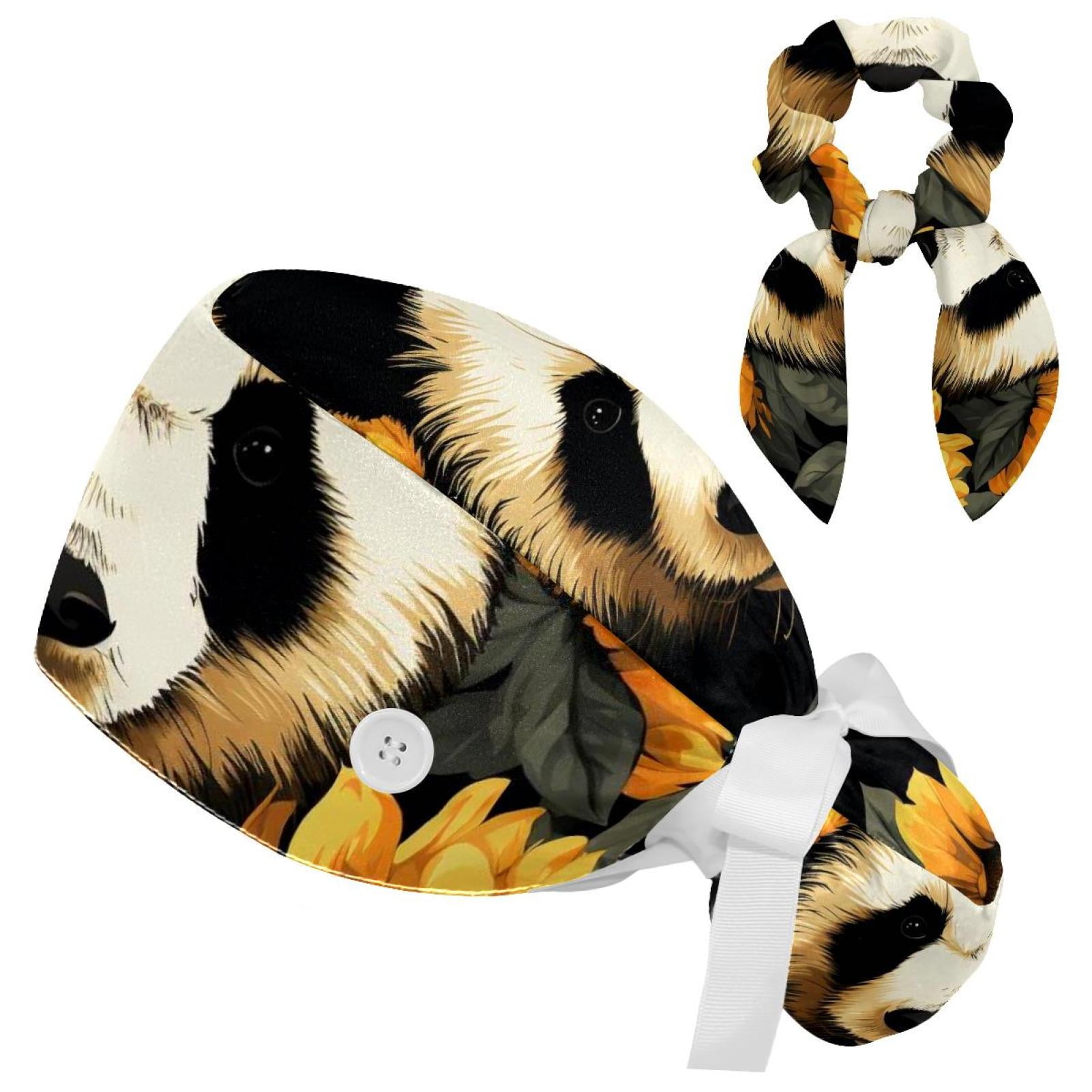 Adjustable Panda Sunflower Scrub Cap, Working Hat Hair Cover with ...