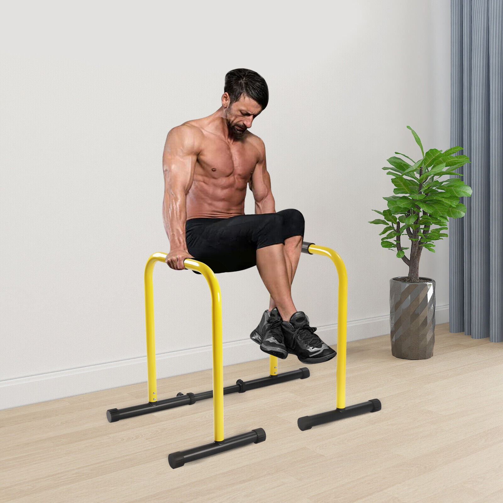 Adjustable Parallel Bars for Home Workout, Yellow Dip Bar, Dip Station ...