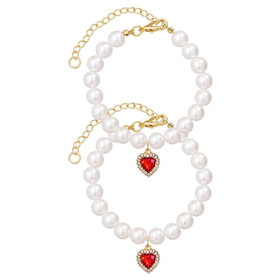 Adjustable Pearl Beaded Pet Necklace with Heart Pendant & Extension ...