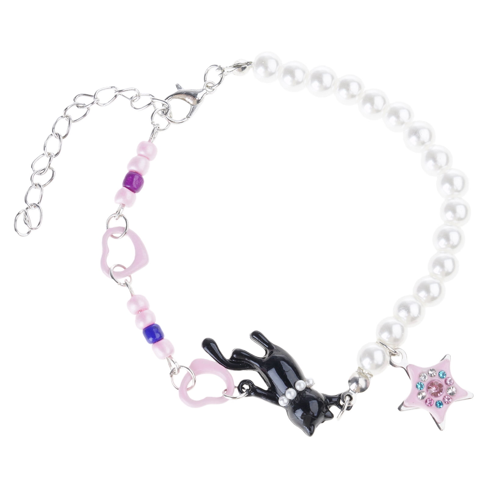 Adjustable Pearls Cats Star Charm Chain Trendy Jewelry Pearls Wrist ...
