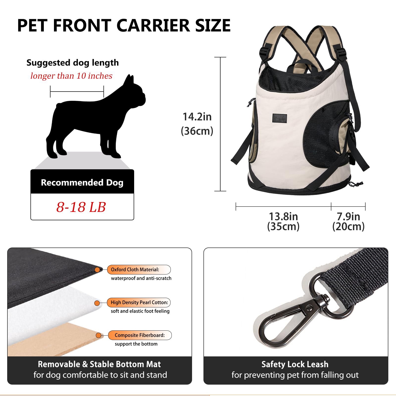 Adjustable Pet Chest Carrier Backpack with Ventilated Oxford Fabric ...