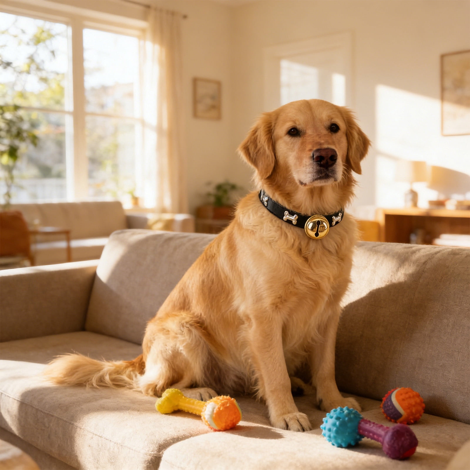 Adjustable Pet Collar with Bell and Bone Charm, Comfortable Neckband ...