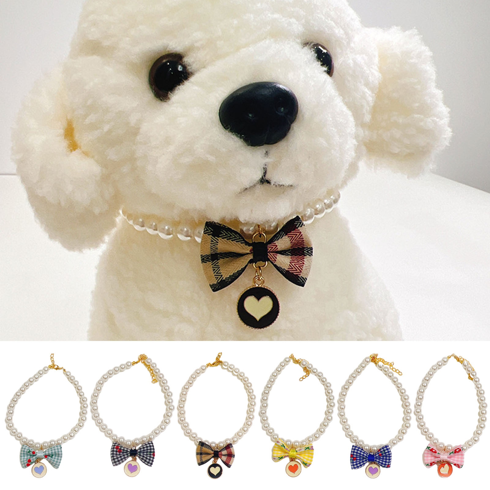 Adjustable Pet Fake Pearl Collar with Cute Bow Pendant - Stylish Dog ...