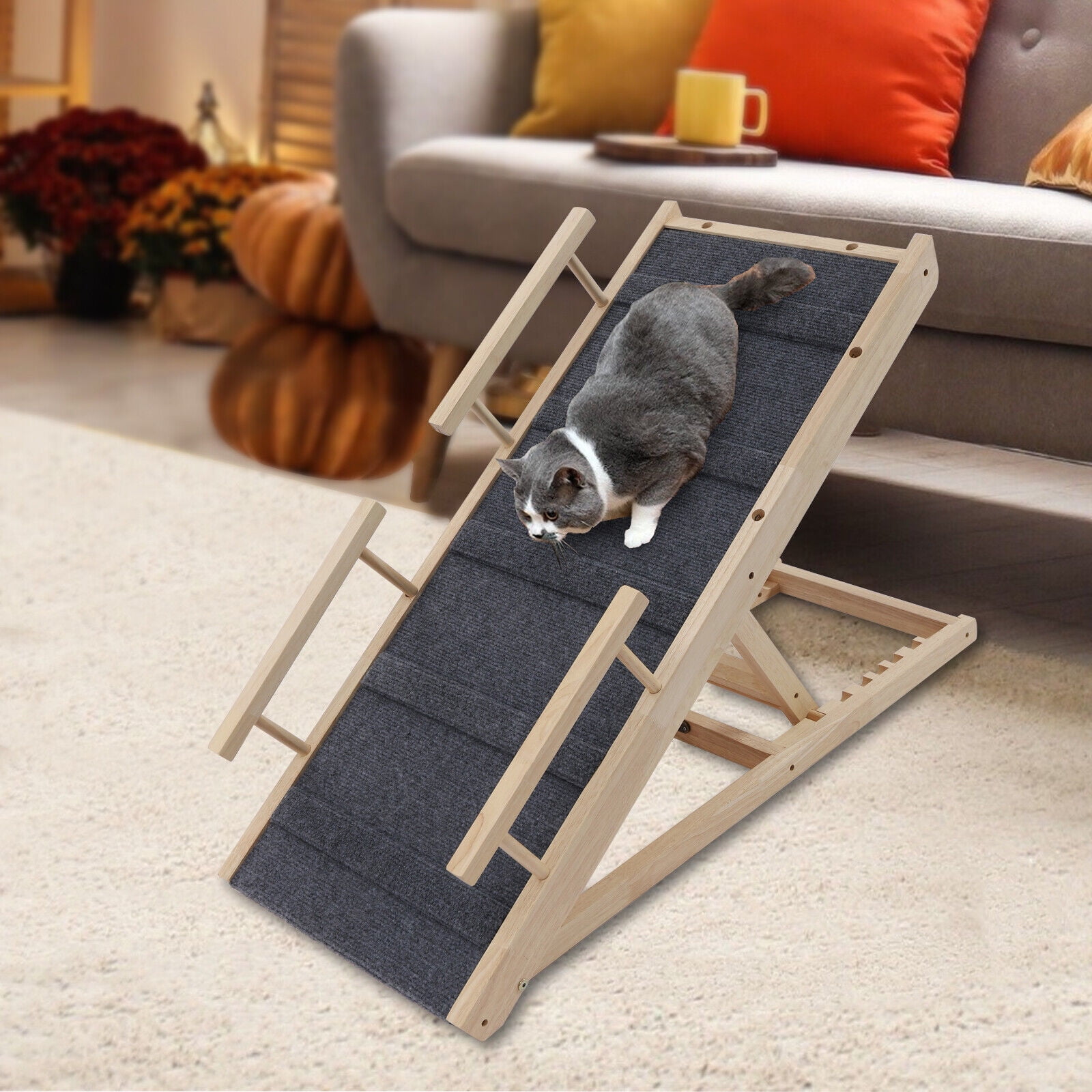 Adjustable Pet Ramp Freestanding for Cats Dog Movable Wood Steps Ladder ...