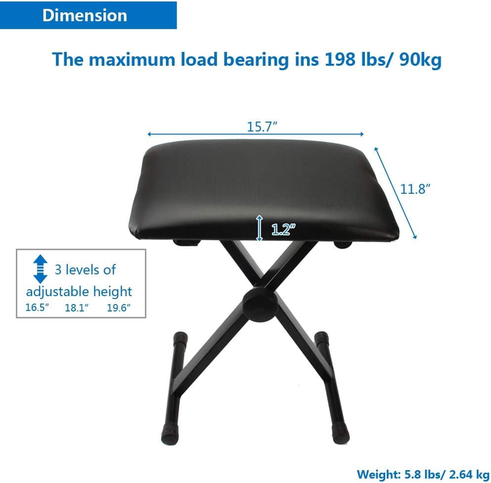 Adjustable Piano Bench, 18-20" Height, Padded Leather Keyboard Stool ...