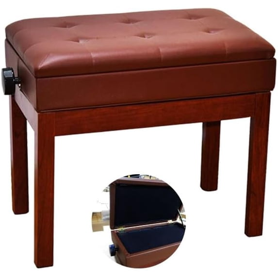 Adjustable Piano Bench with Music Storage Brown$$Music - Walmart.com
