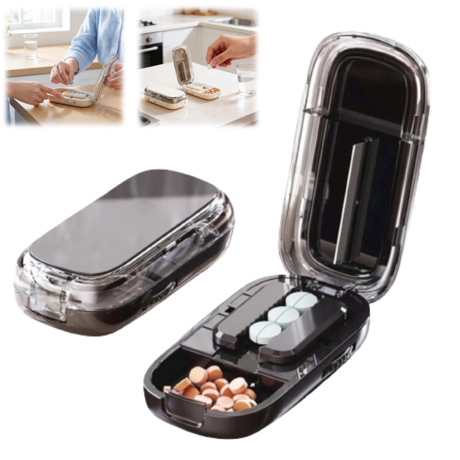 Adjustable Pill Cutter, Halves/Third/Quarters, Storage Organizer ...