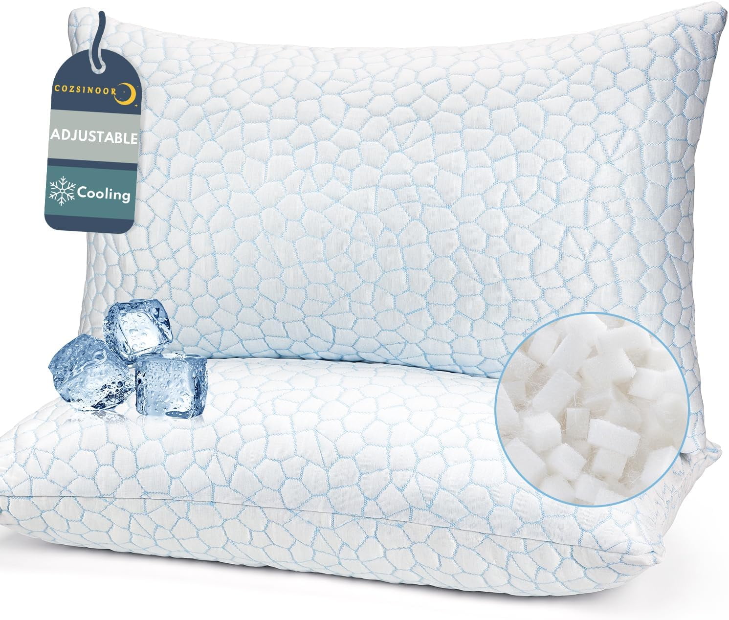 Adjustable Pillows Queen Size Set of 2 for Sleeping - Cooling Shredded Memory Foam Pillows 2 ...