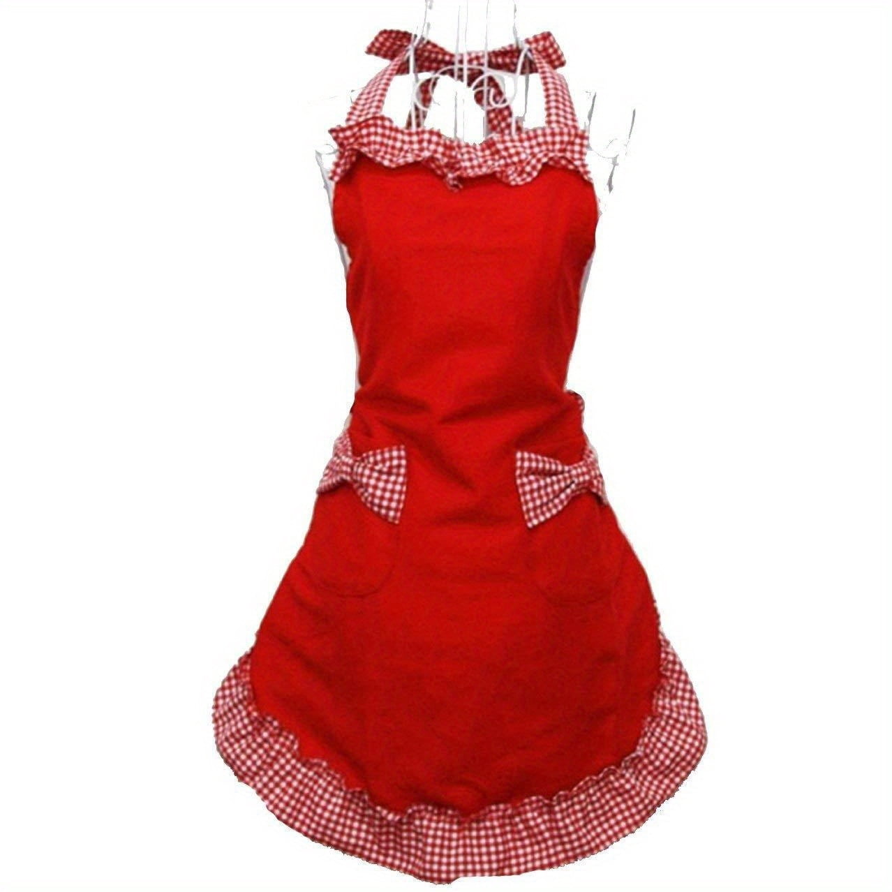 Adjustable Plaid Bow Apron with Lace Trim - Perfect for Cooking, Baking ...