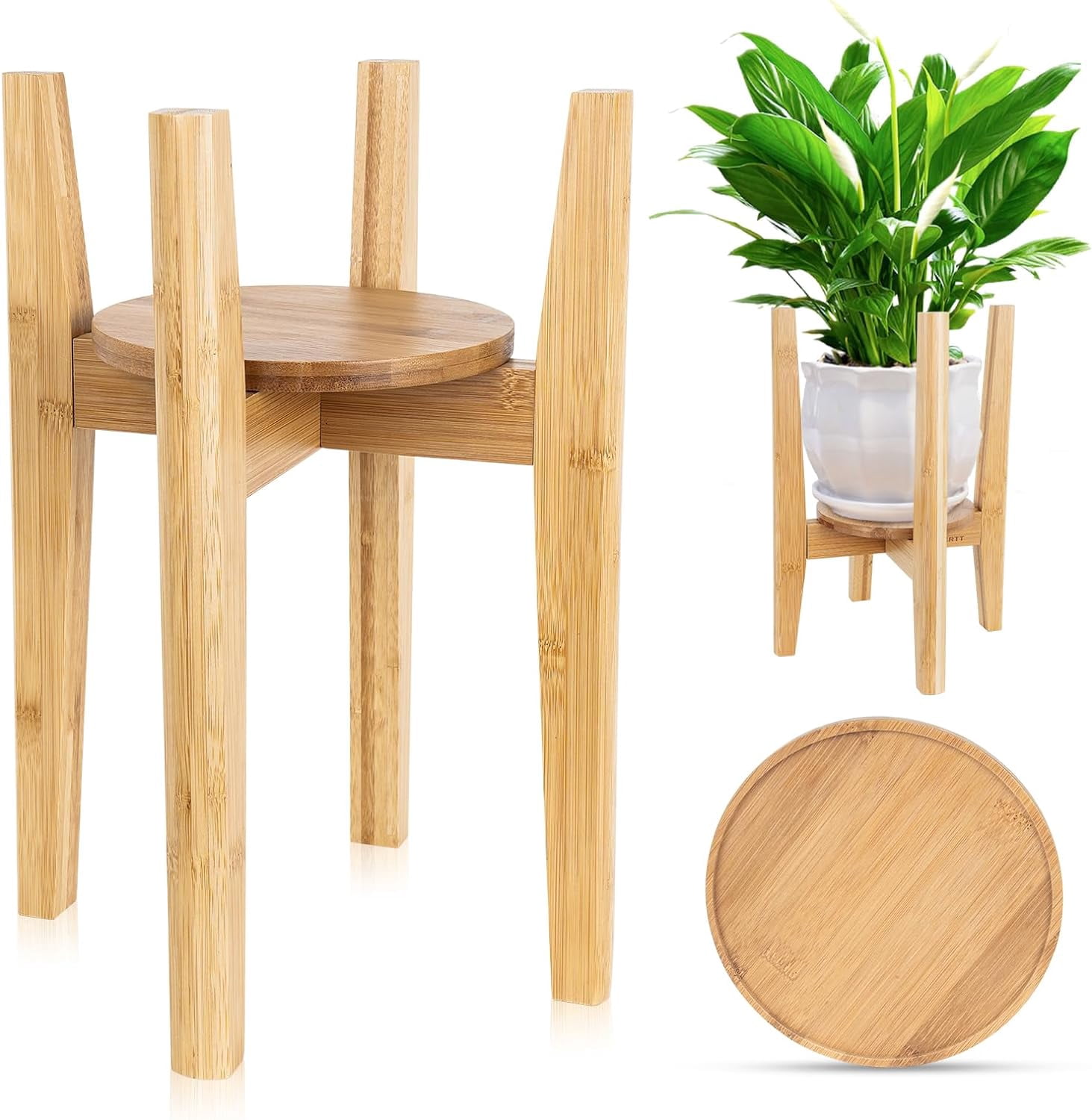 Adjustable Plant Stand with Tray,Indoor Wood Plant Stand Fit 8'' to 12 ...