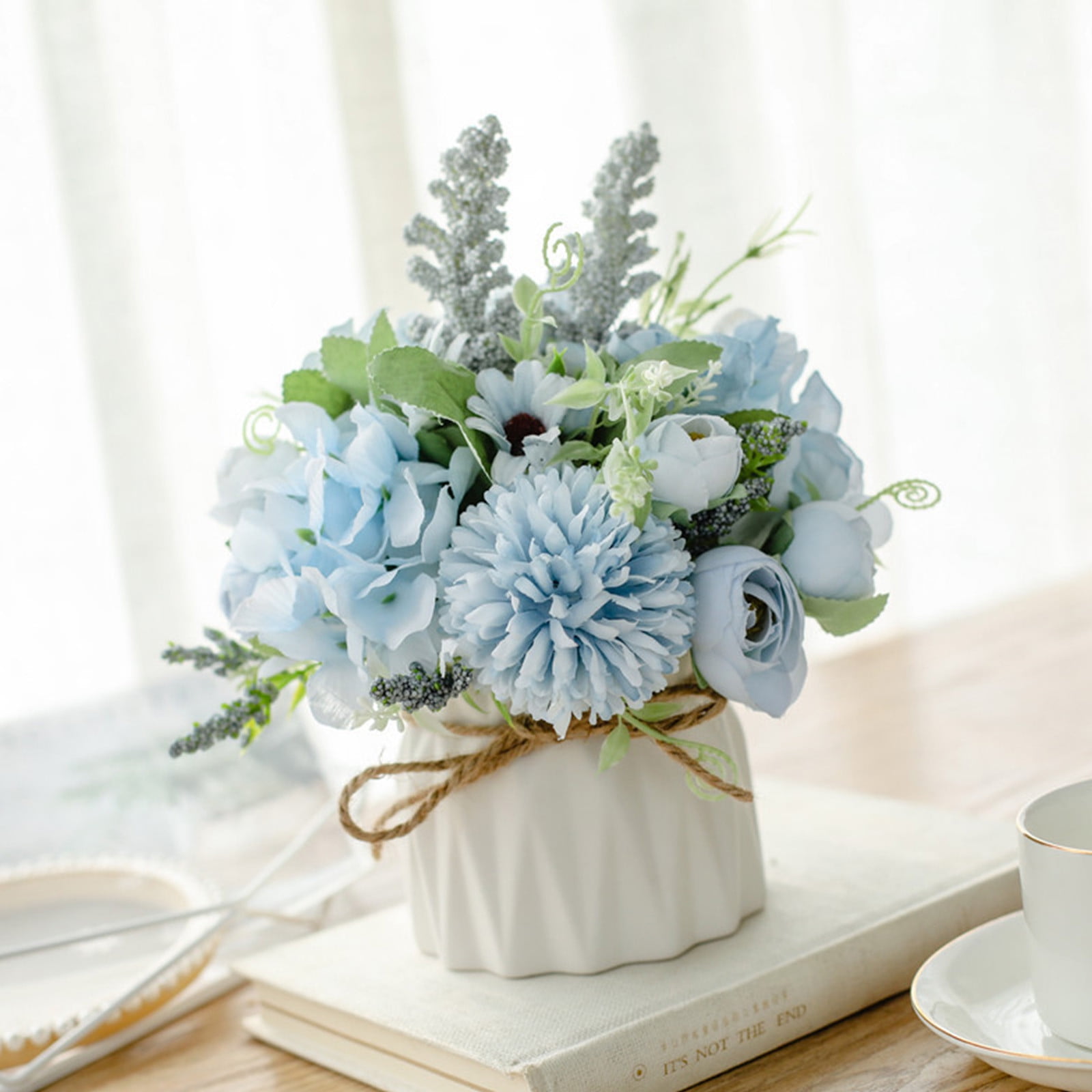 Adjustable Plastic Artificial Flower Bouquet in Ceramic Pot - Realistic ...