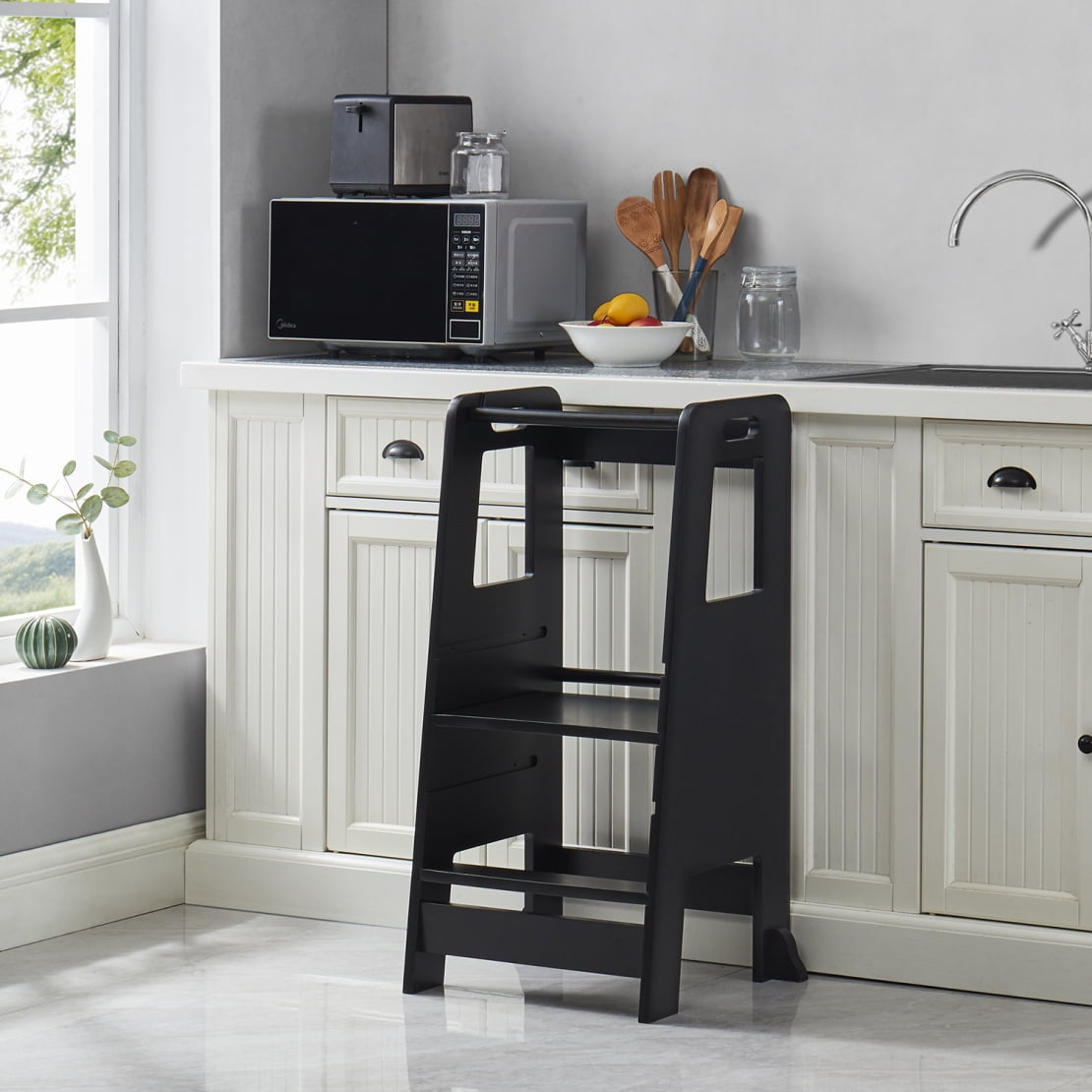 Adjustable Platform Standing Tower with Safety Guardrail Child Studying ...