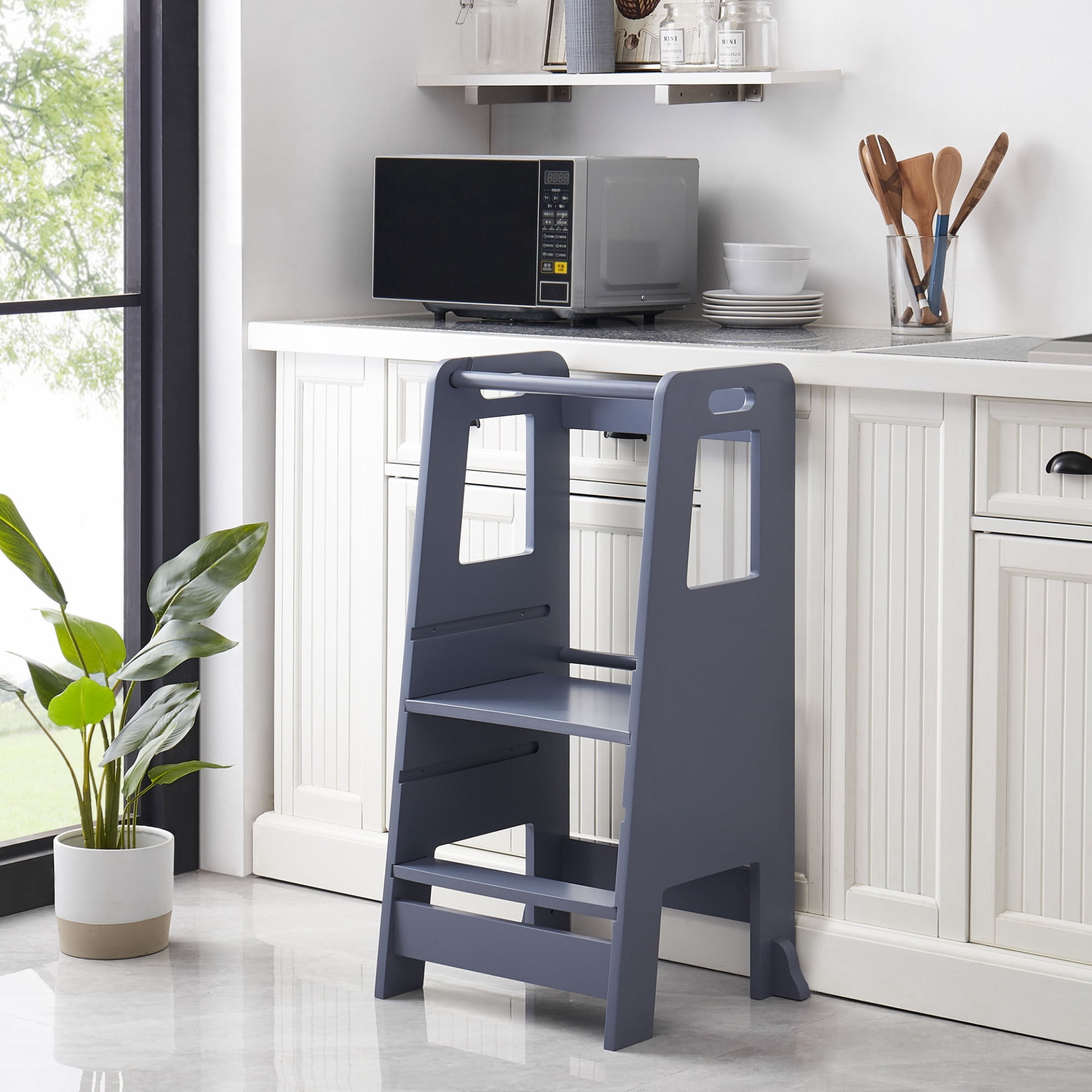 Adjustable Platform Standing Tower with Safety Guardrail Child Studying ...