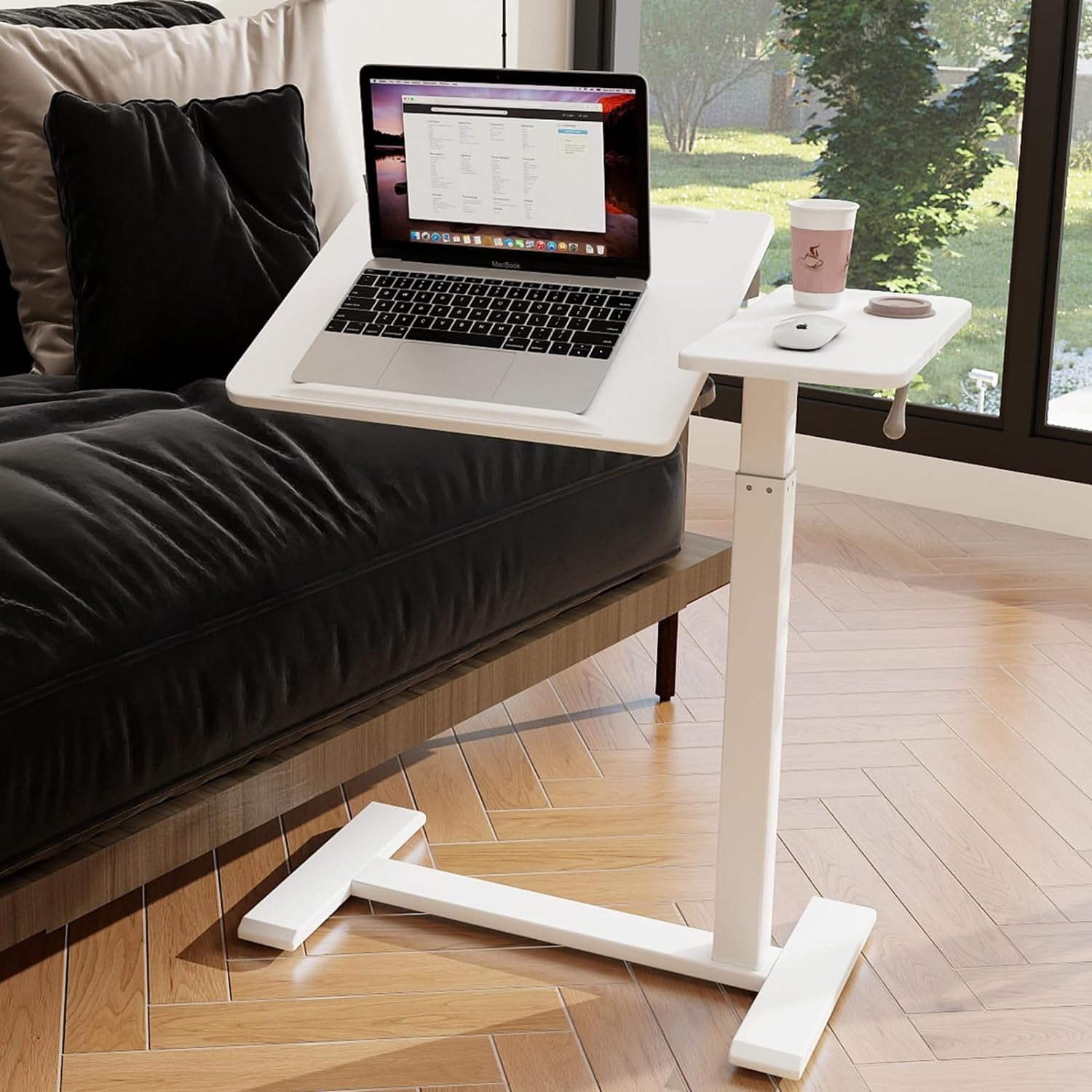 Adjustable Pneumatic Overbed Table with Wheels Split Top Tilting ...