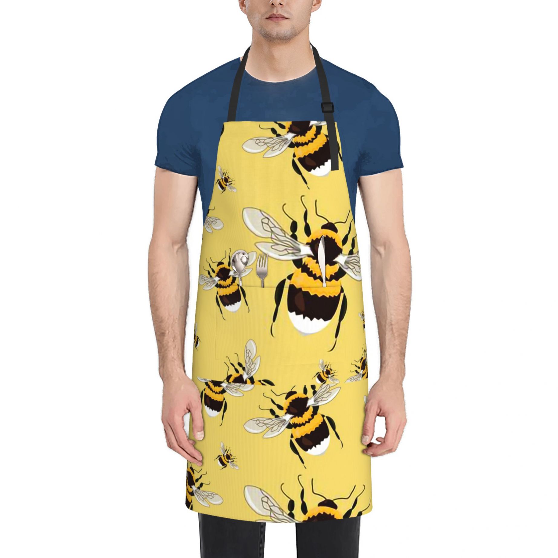 Adjustable Pocket Big Bright Bumblebees Realistic Insects Women's Apron ...