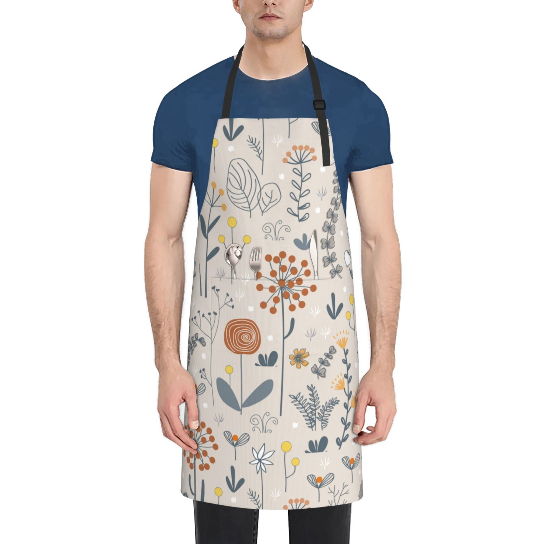 Adjustable Pocket Boho Floral Women's Apron Men's Waterproof Apron ...