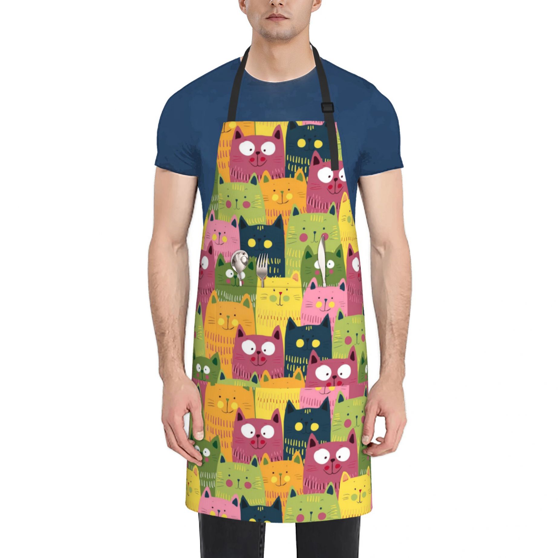 Adjustable Pocket Cat Women's Apron Men's Waterproof Apron Kitchen Chef ...