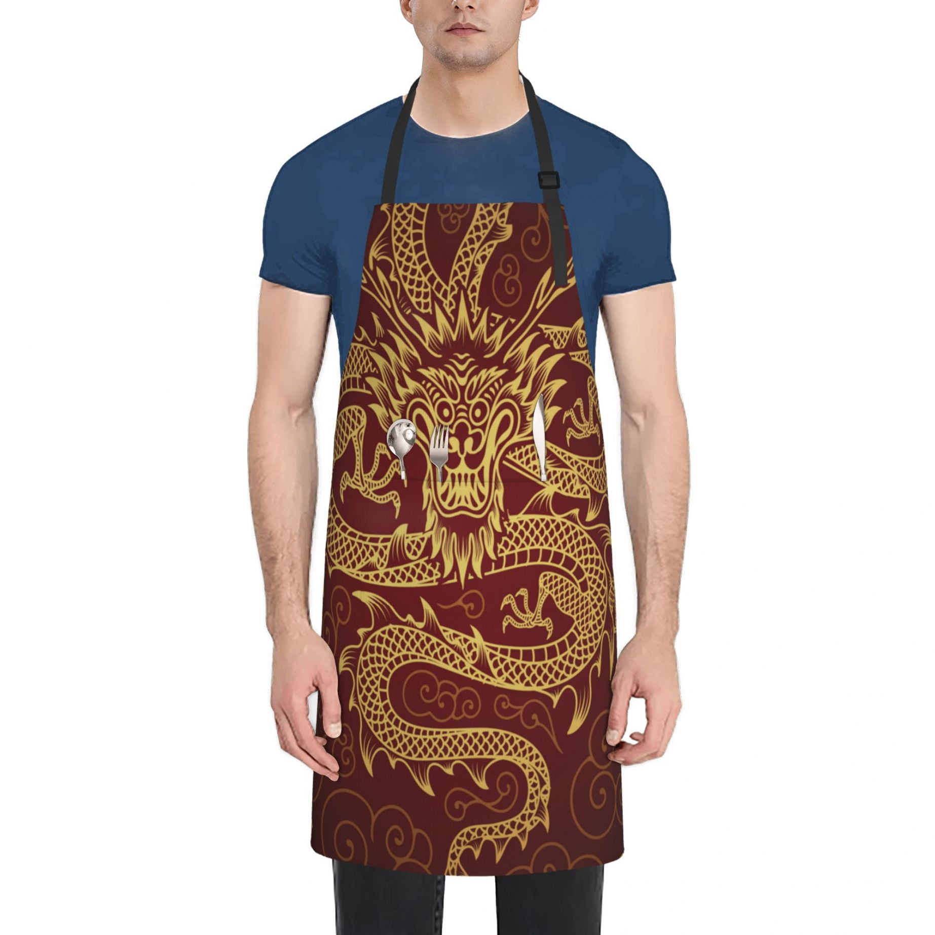 Adjustable Pocket Chinese Dragon Women's Apron Men's Waterproof Apron ...
