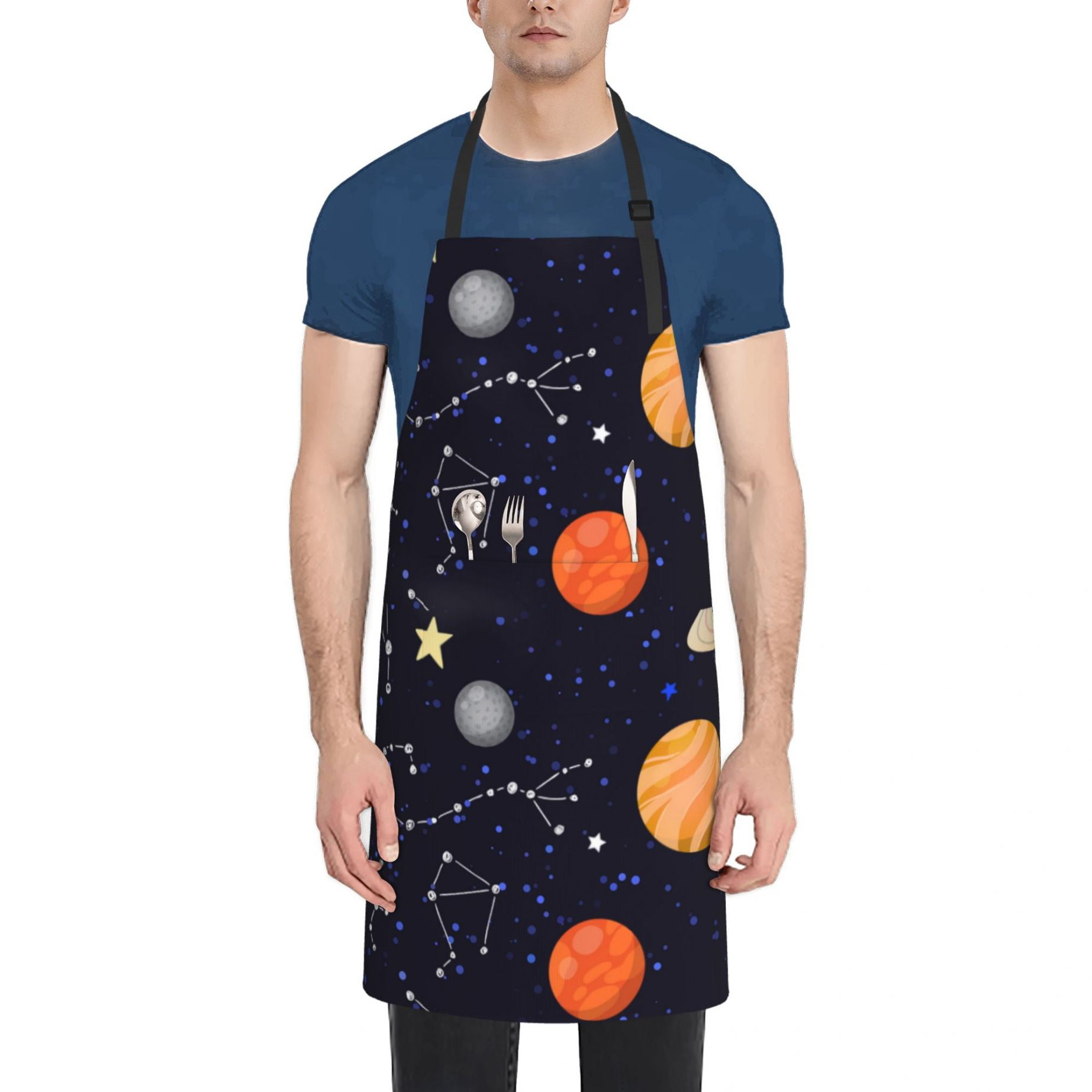 Adjustable Pocket Colorful Solar System With Zodiac1 Women's Apron Men ...
