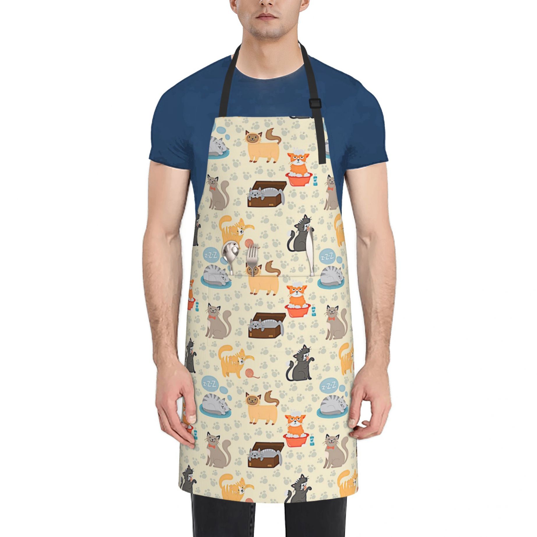 Adjustable Pocket Cute Cats Play Box Women's Apron Men's Waterproof ...
