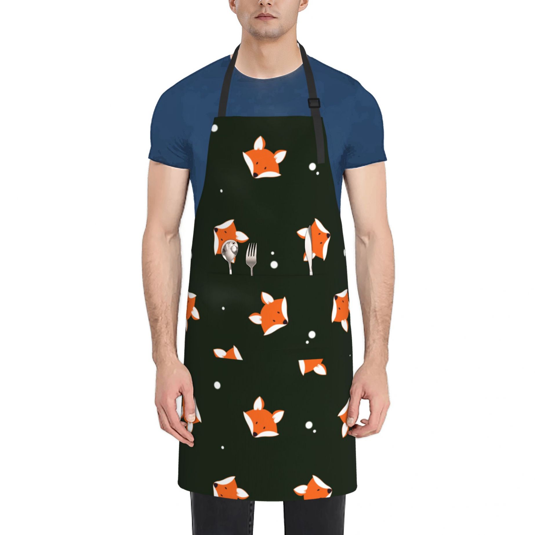 Adjustable Pocket Cute Foxes Women's Apron Men's Waterproof Apron ...