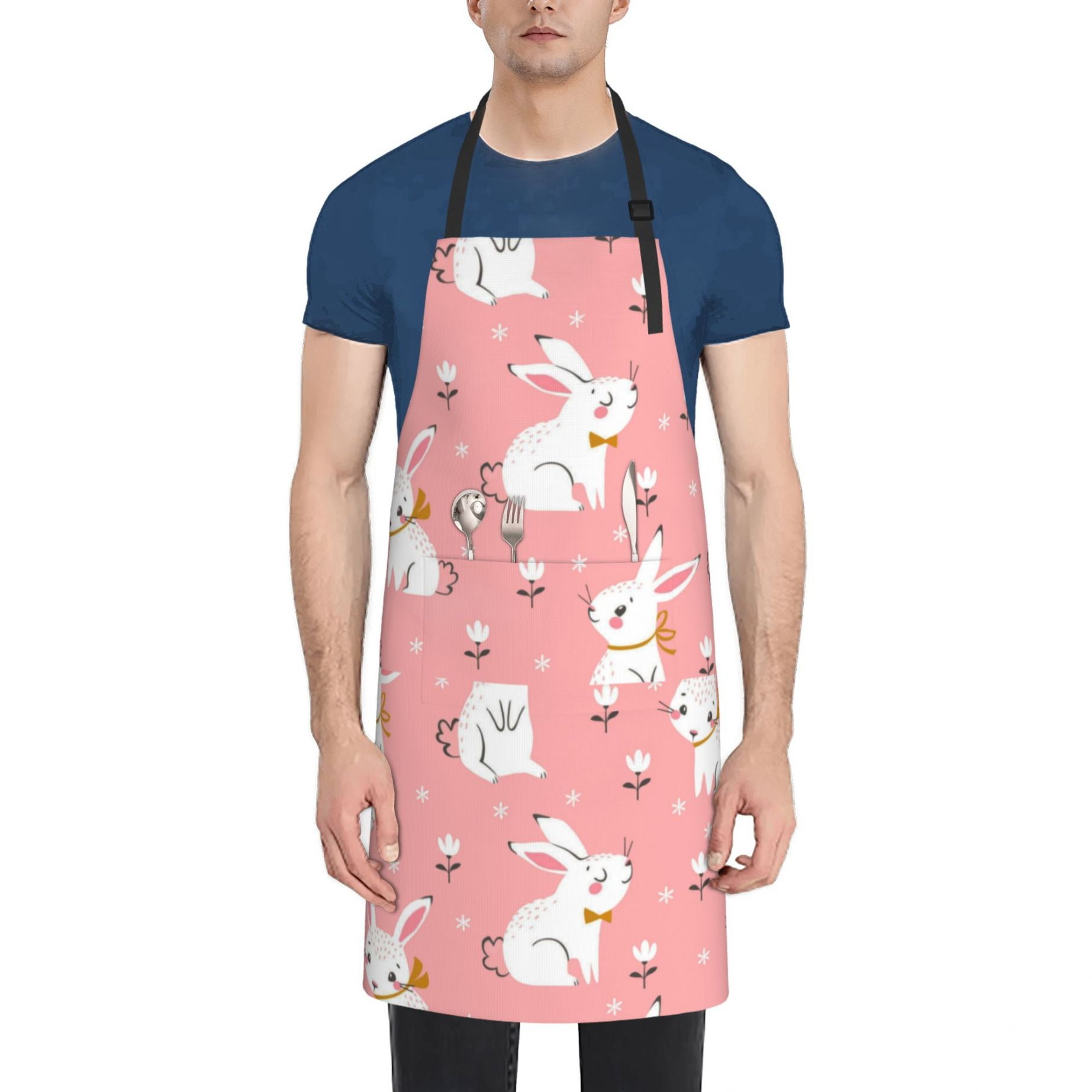 Adjustable Pocket Cute Kawaii Rabbit Bunny Women's Apron Men's ...