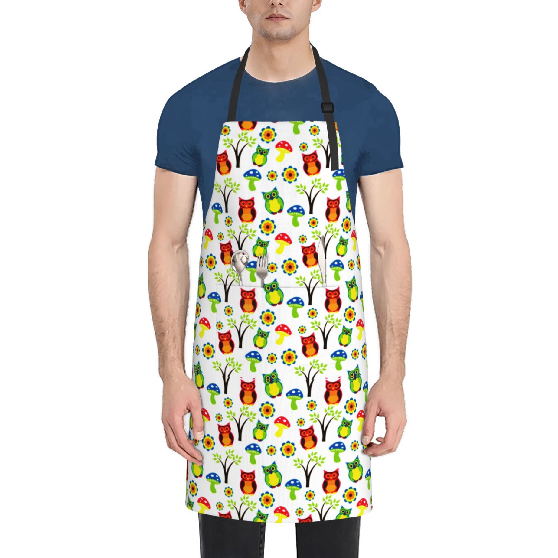 Adjustable Pocket Cute Owl Wallpaper Pattern Women's Apron Men's ...