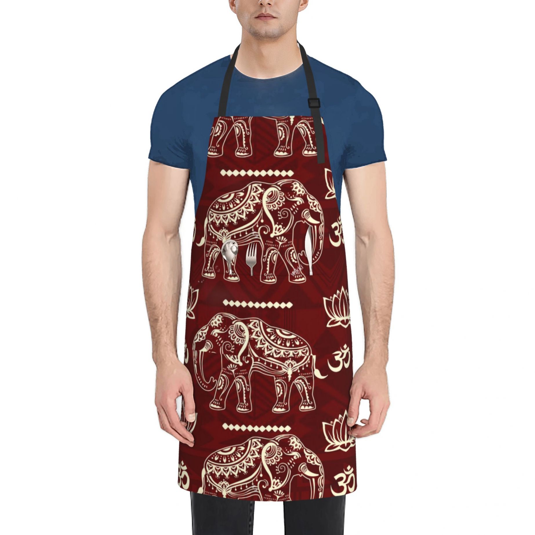 Adjustable Pocket Decorated Elephants Women's Apron Men's Waterproof ...
