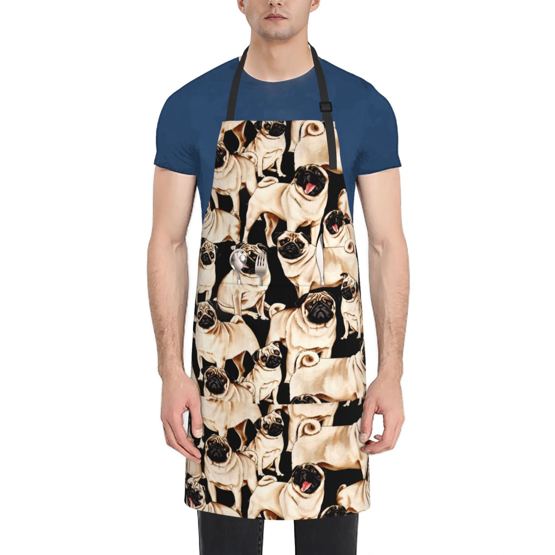Adjustable Pocket Dogs Cute Pug Women's Apron Men's Waterproof Apron ...