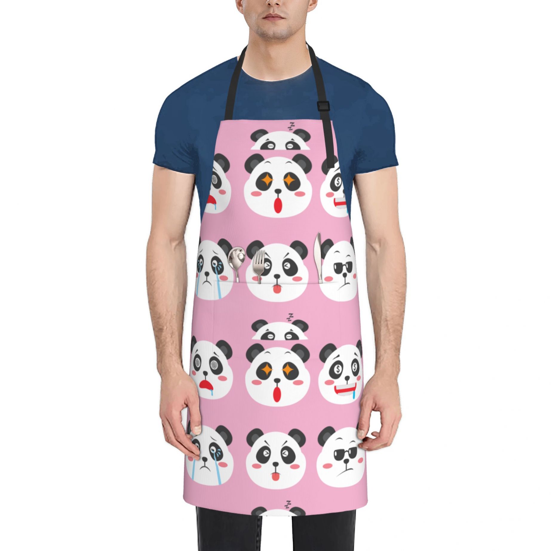 Adjustable Pocket Facial-expression Panda Women's Apron Men's ...