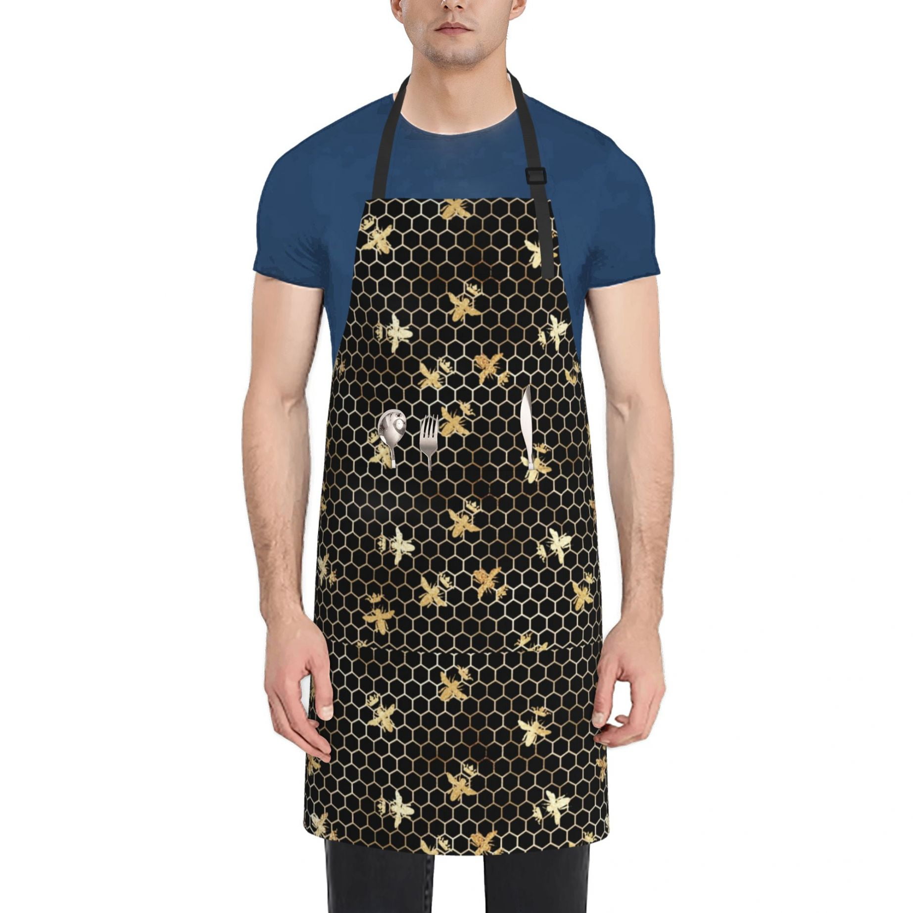 Adjustable Pocket Gold Queen Bees And Honeycomb1 Women's Apron Men's ...