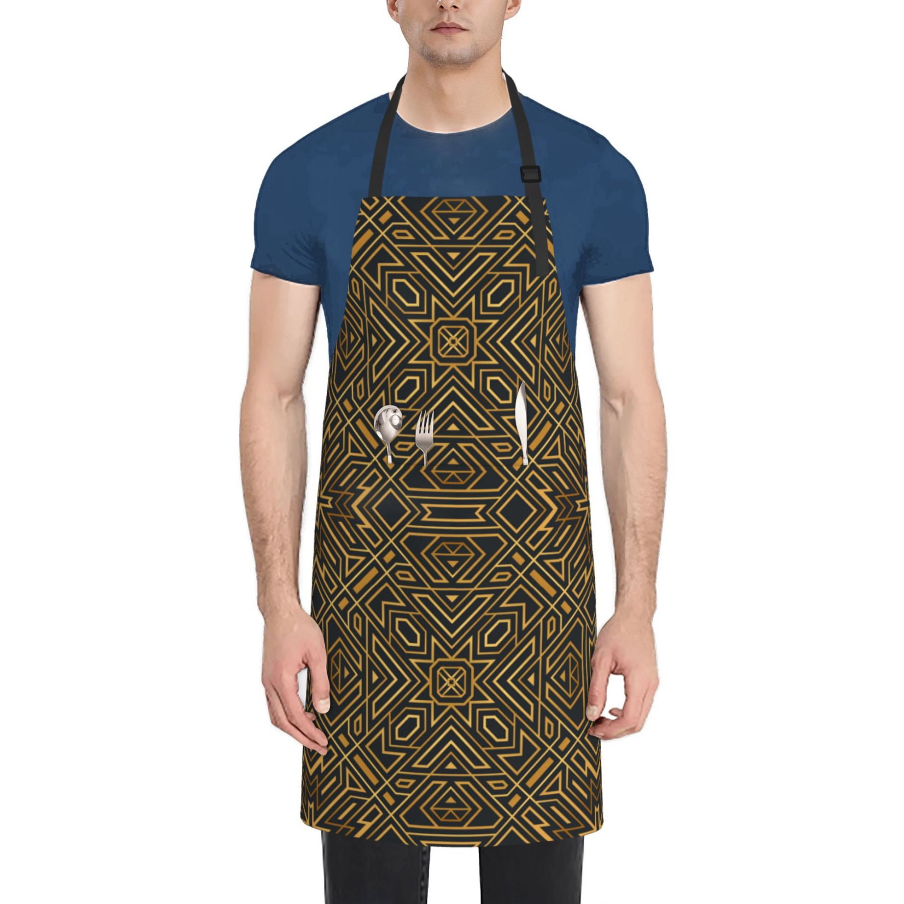Adjustable Pocket Luxury Gold Pattern Women's Apron Men's Waterproof ...