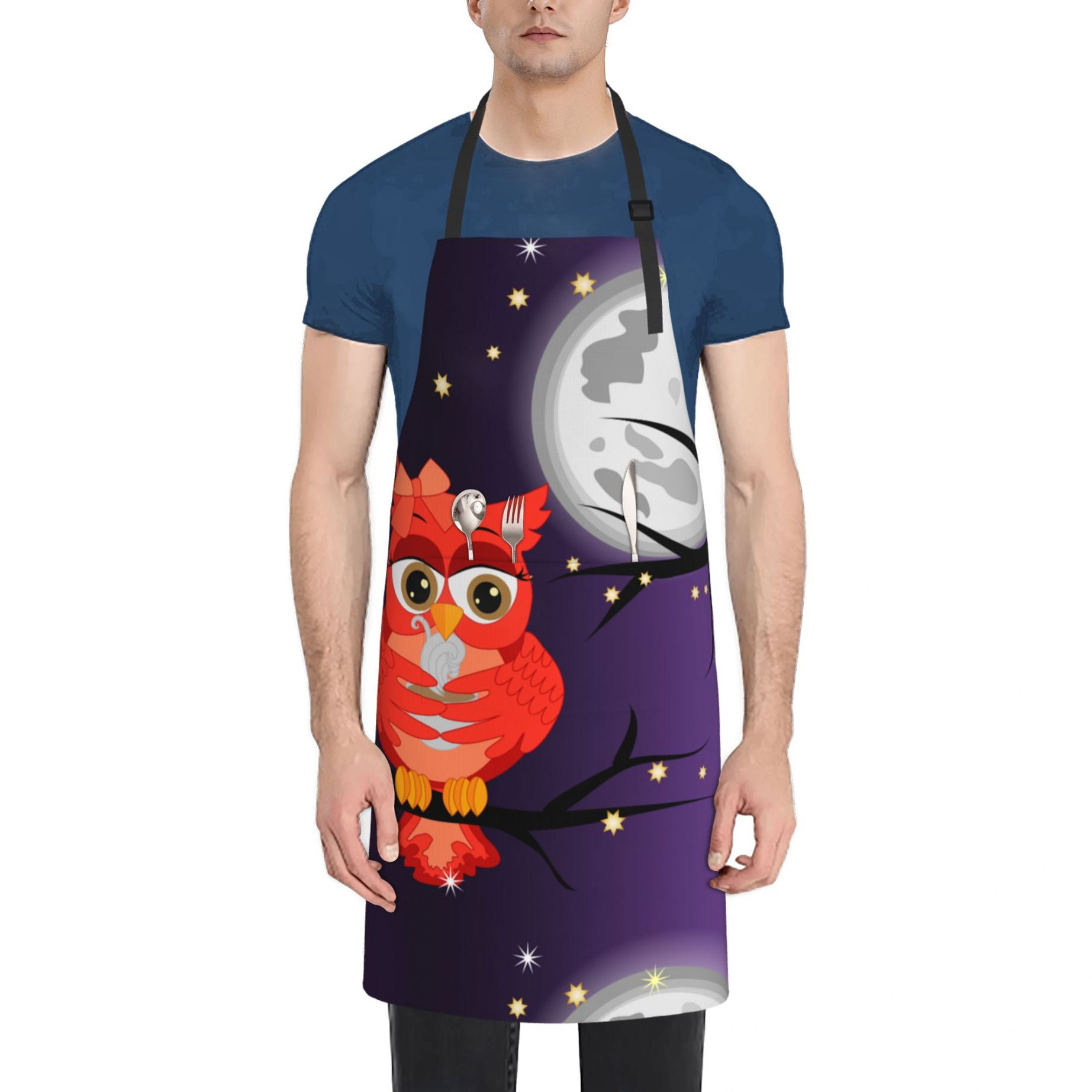 Adjustable Pocket Owls And Clouds Vector Illustration Women's Apron Men ...