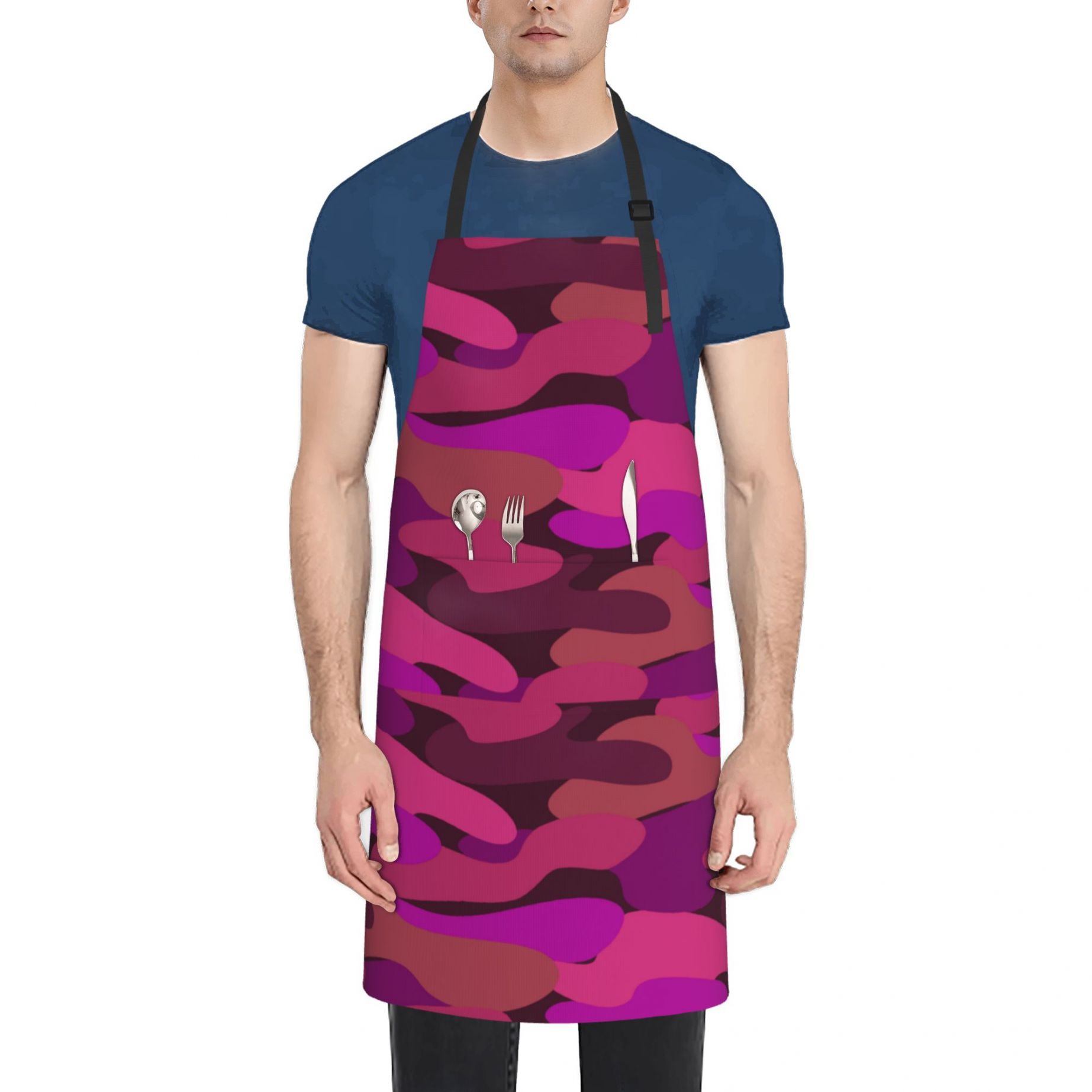 Adjustable Pocket Pink Camouflage Seamless1 Women's Apron Men's ...