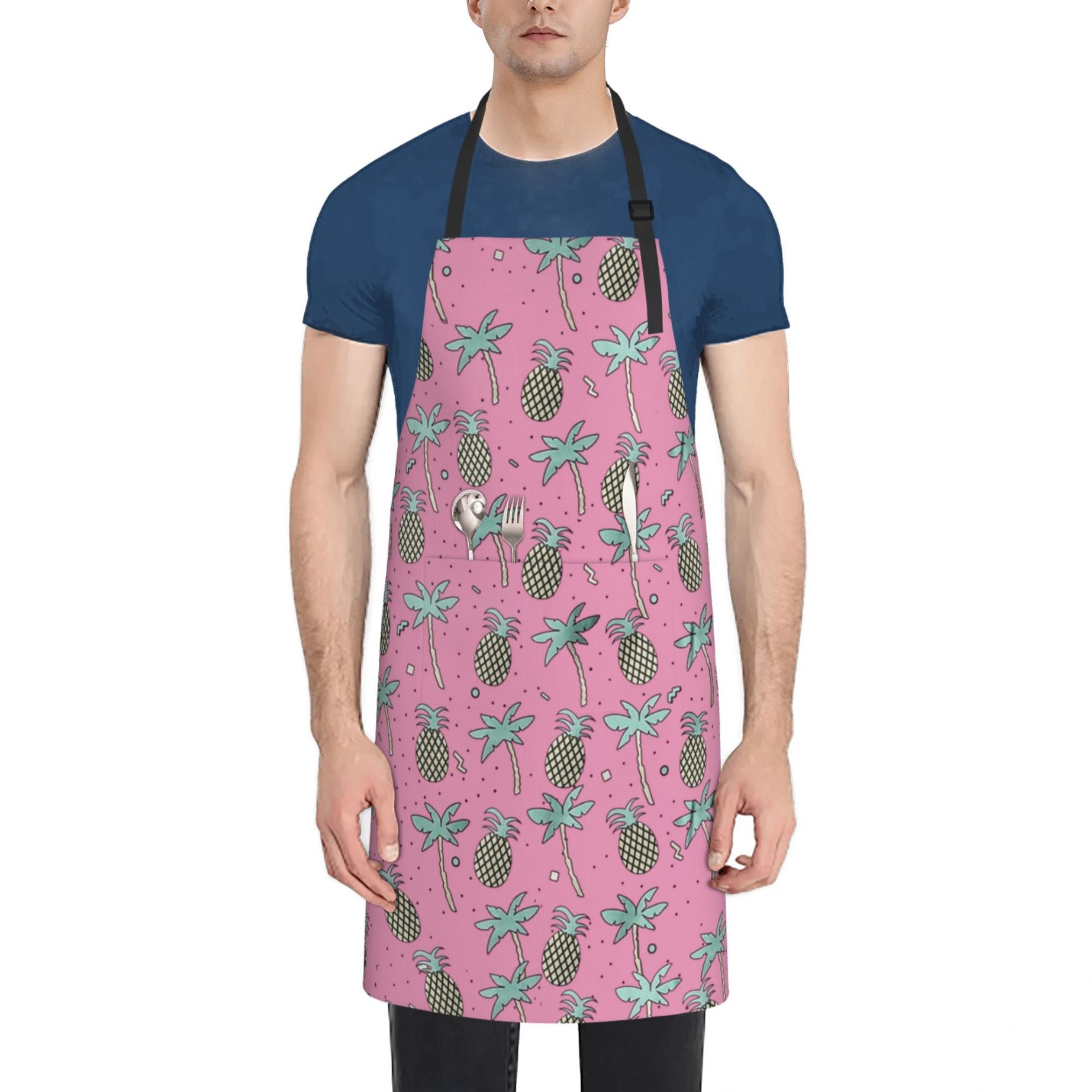 Adjustable Pocket Pink Pineapple Women's Apron Men's Waterproof Apron ...