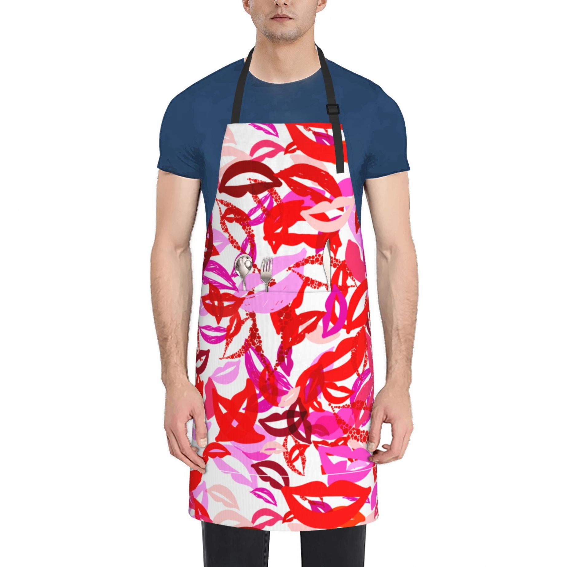 Adjustable Pocket Red Lips Background Women's Apron Men's Waterproof ...
