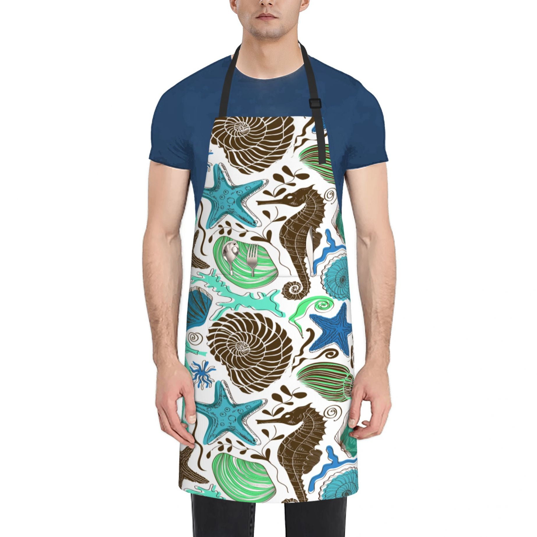 Adjustable Pocket Resist Seamless Pattern Of Sea Animals Women's Apron ...